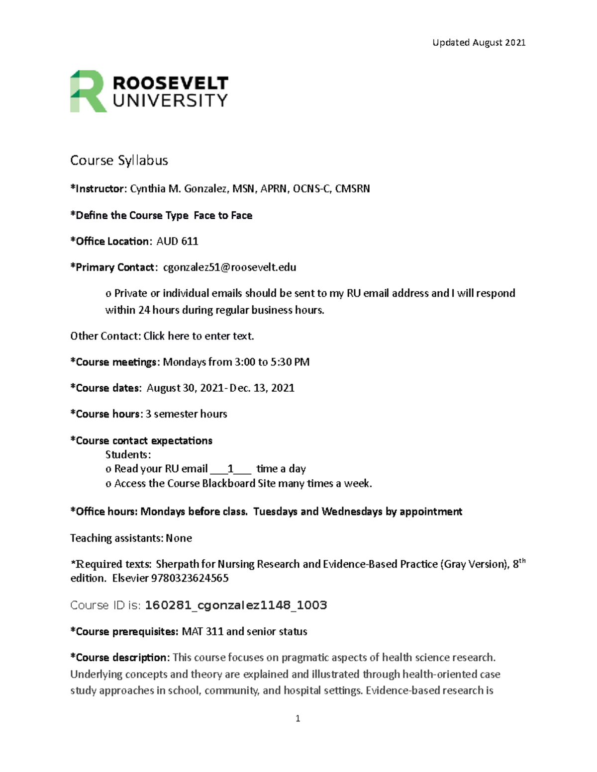 2021 2022 Syllabus NURS 420 Research - Course Syllabus *Instructor ...