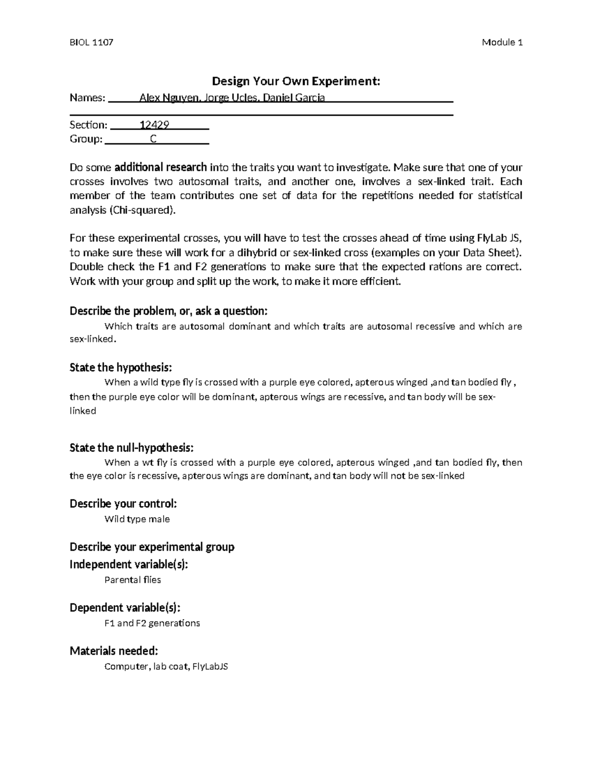 Mod1 Design Your Experiment 1107 - BIOL 1107 Module 1 Design Your Own ...