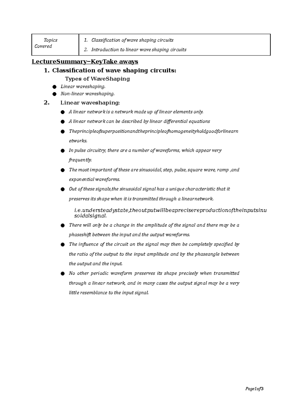 Classification of wave shaping circuits - Page1of 3 Topics Covered 1 ...