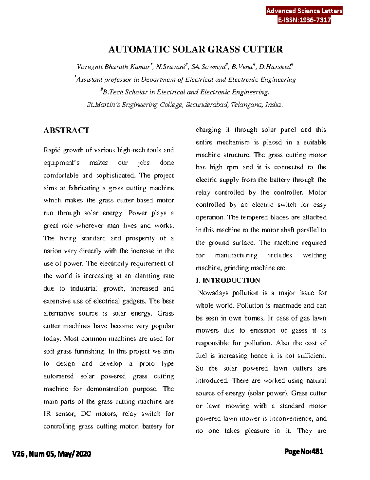 Automatic Solar Grass Cutter - E-ISSN:1936- 7317 AUTOMATIC SOLAR GRASS ...
