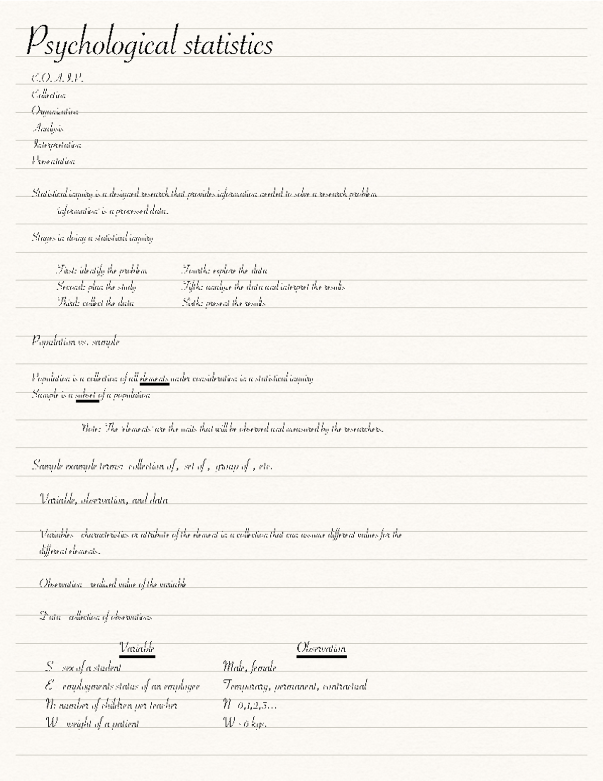 Psychological Statistics - C.O.A.I. Collection Organization Analysis ...