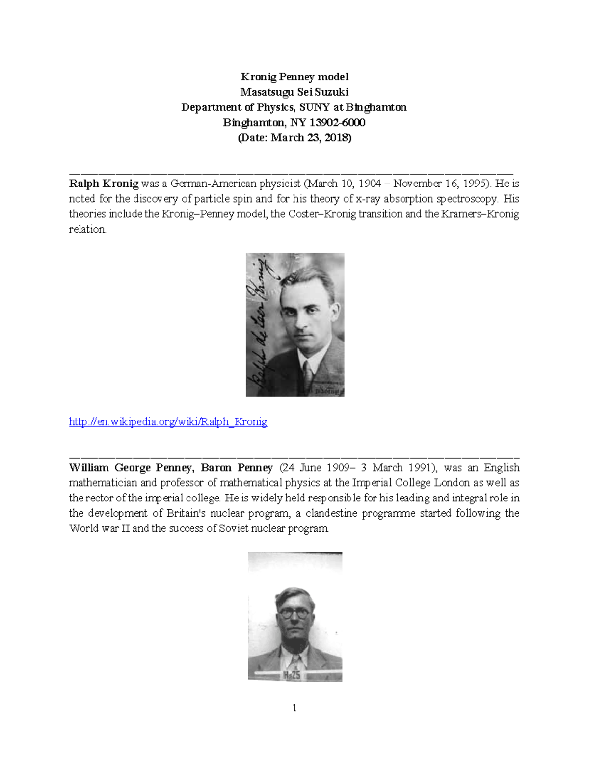 15-4 Kronig Penney model - Kronig Penney model Masatsugu Sei Suzuki ...