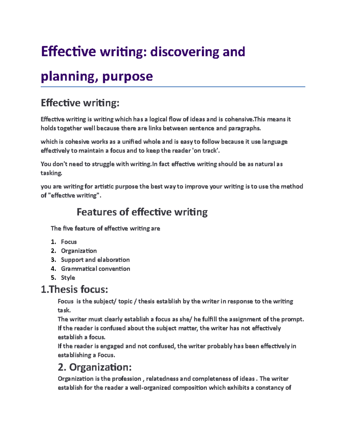 Effective writing - which is cohesive works as a unified whole and is ...