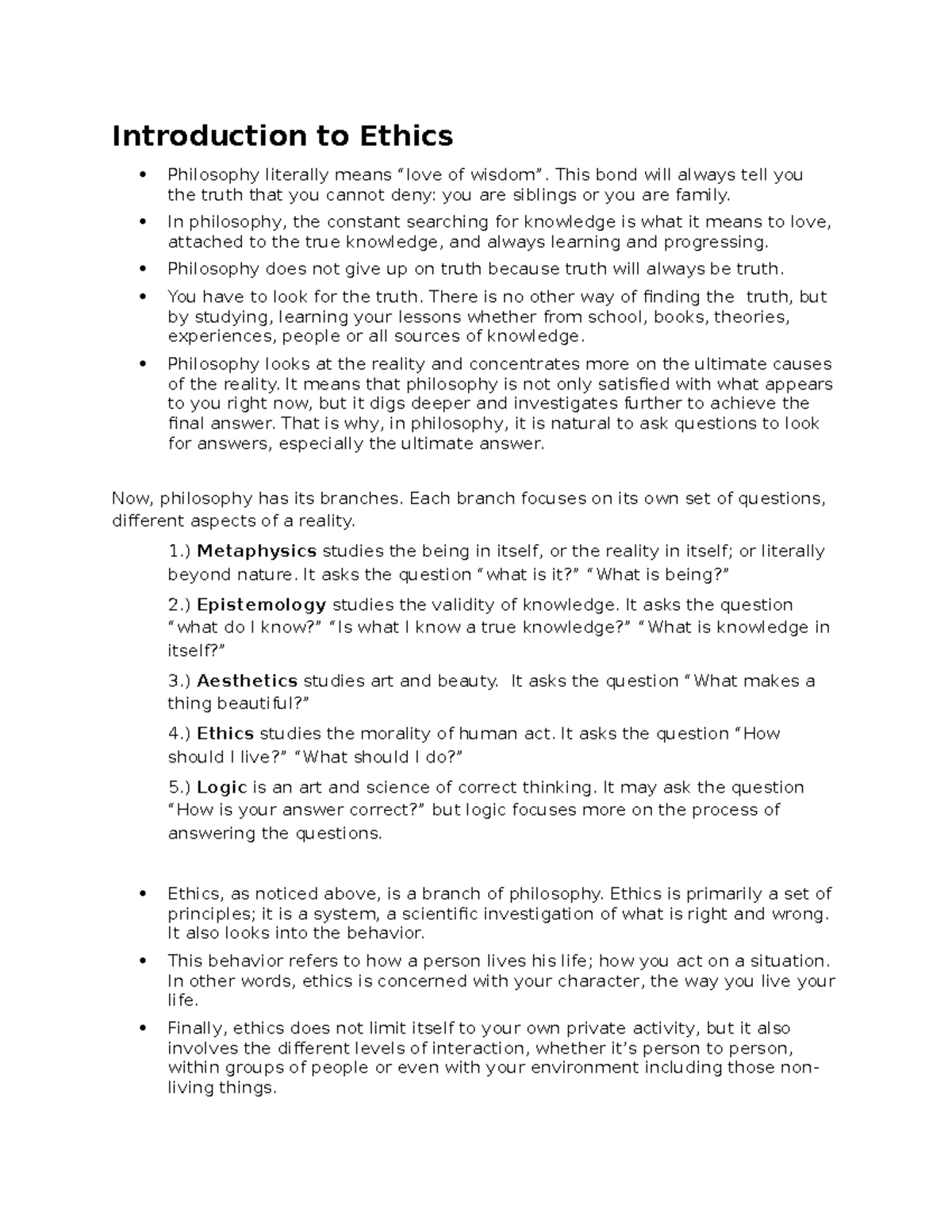 Introduction to Ethics - This bond will always tell you the truth that ...