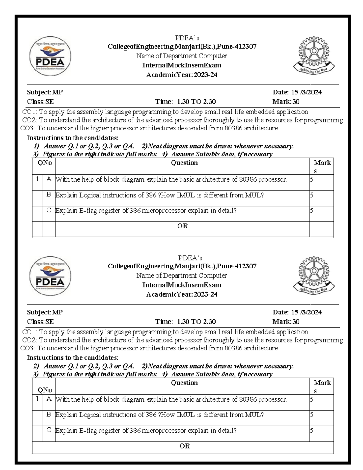 MP Final QUE Paper - PDEA’s CollegeofEngineering,Manjari(Bk.),Pune ...
