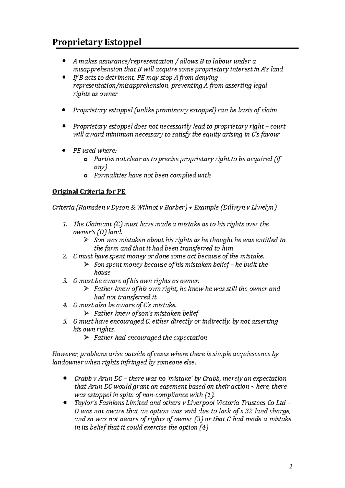 08 Proprietary Estoppel - 1 Proprietary Estoppel A makes assurance ...