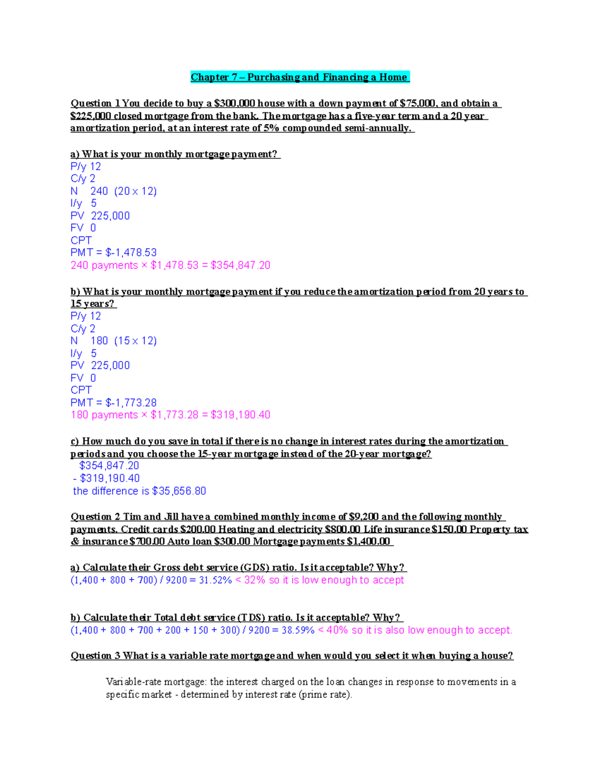 Exam Review/Exam Q/A - Chapter 7 – Purchasing and Financing a Home ...