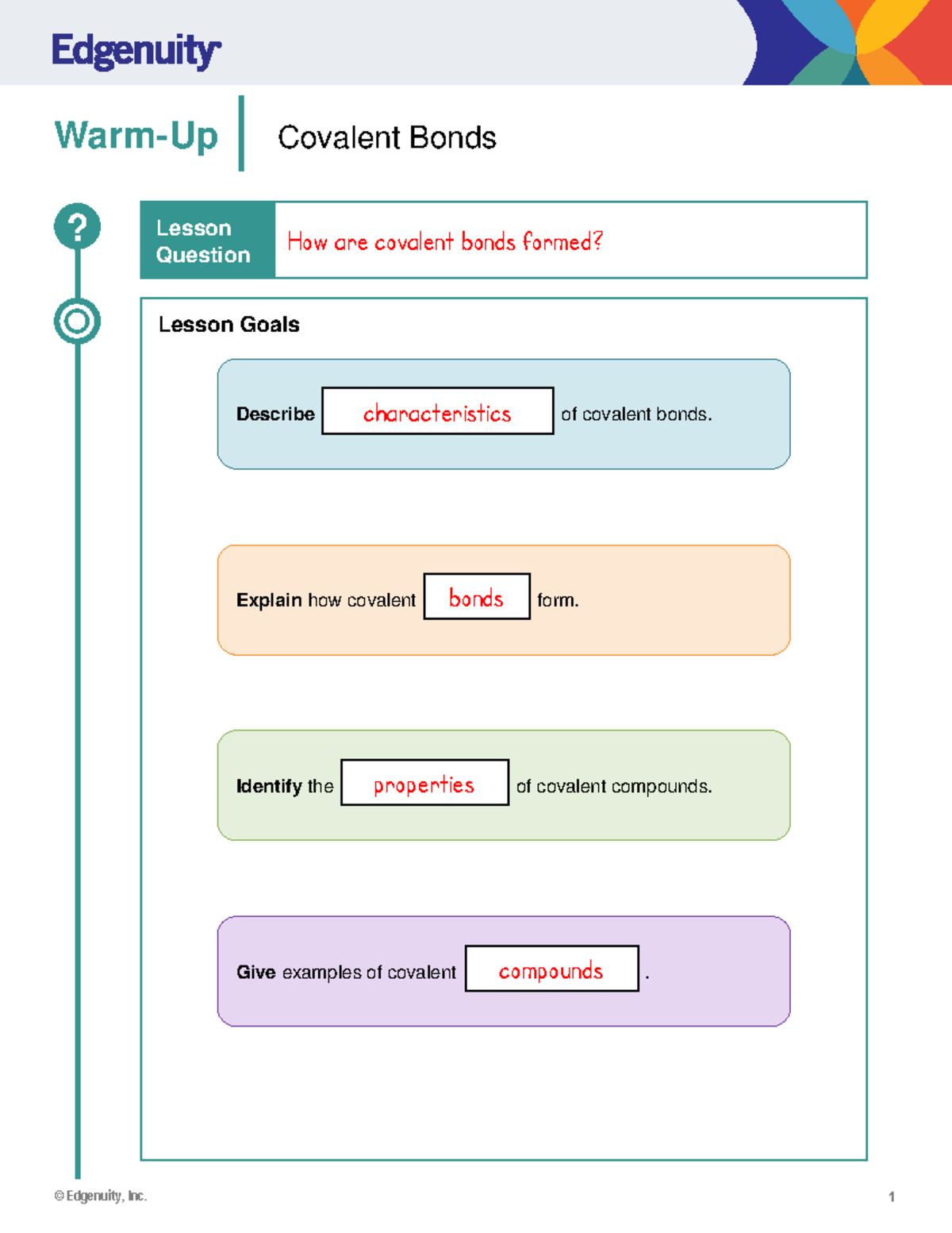 3208 04 04 Covalent Bonds GN TE - Warm-Up Lesson Goals Covalent Bonds ...