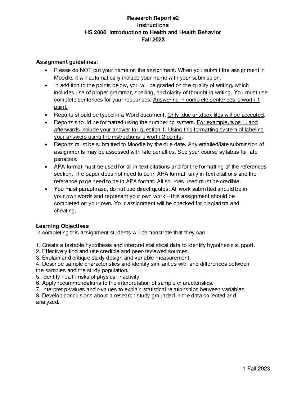 Research Rep. 2 - Research Report # Instructions HS 2000, Introduction ...