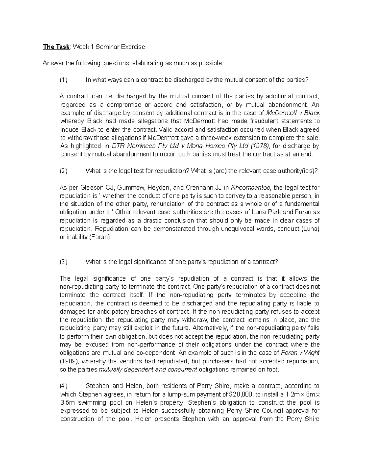 Week 1 seminar exercise - The Task: Week 1 Seminar Exercise Answer the ...