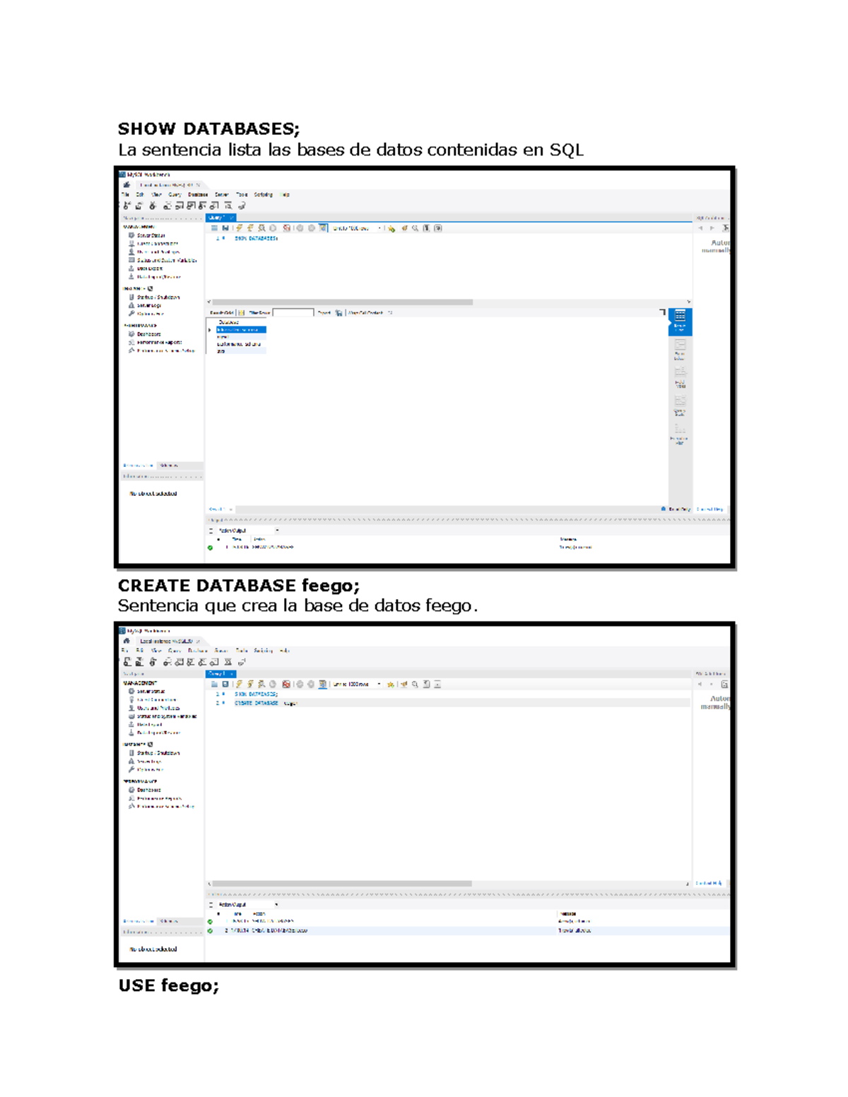 Componente práctico - apoyo - SHOW DATABASES; La sentencia lista las ...