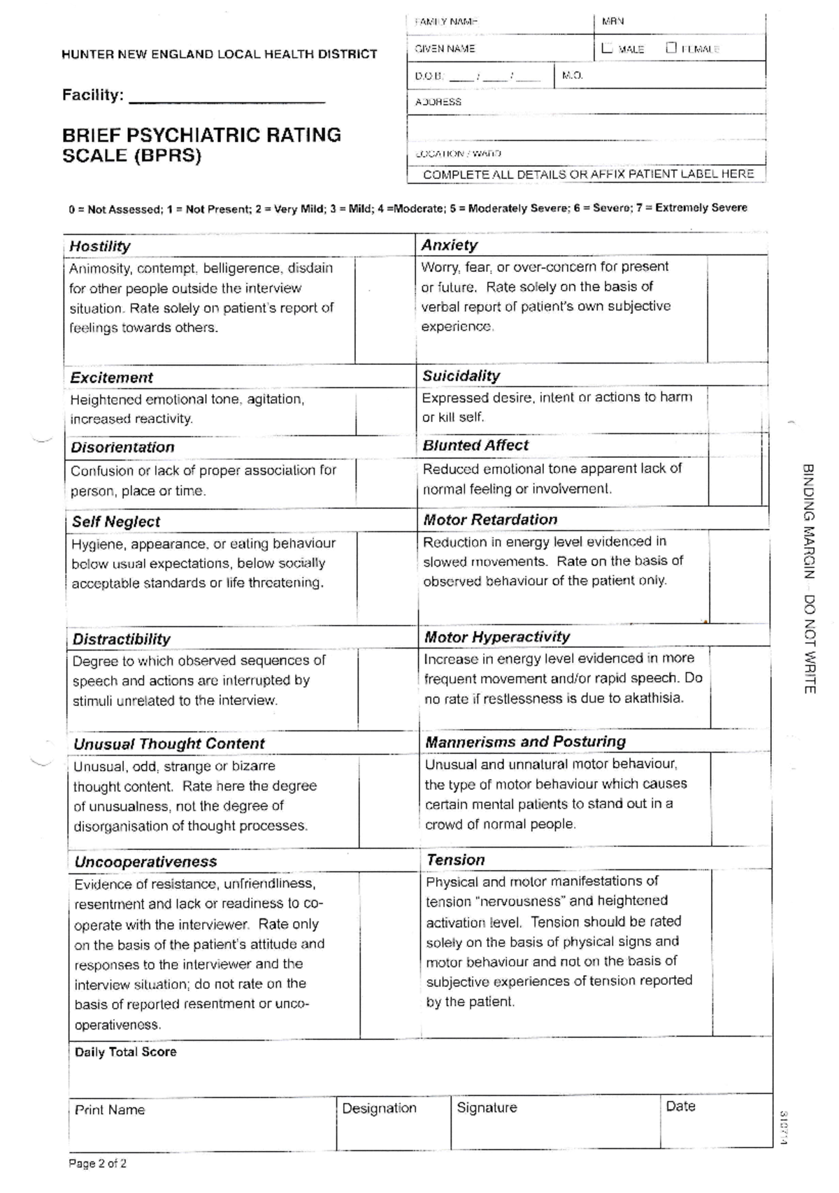 BPRS+pg2WS1 - Assessment tool for NURS2103 - HUNTER NEW ENGLAND LOCAL ...