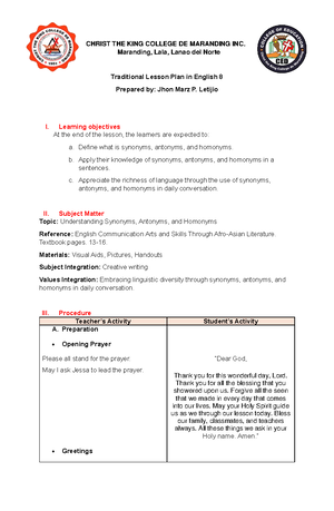 ORAL Communication - Grade 11 lesson - DAILY LESSO N PLAN Semester ...
