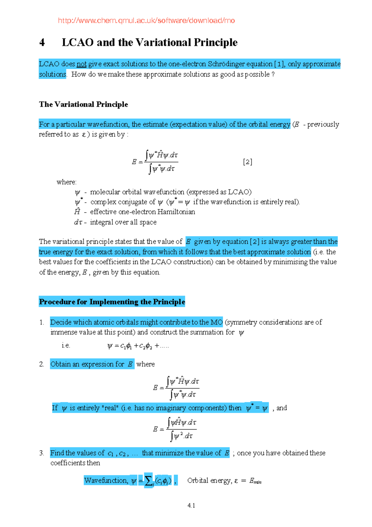 Explicacion T2 HF -CLOA - 4 LCAO and the Variational Principle LCAO ...