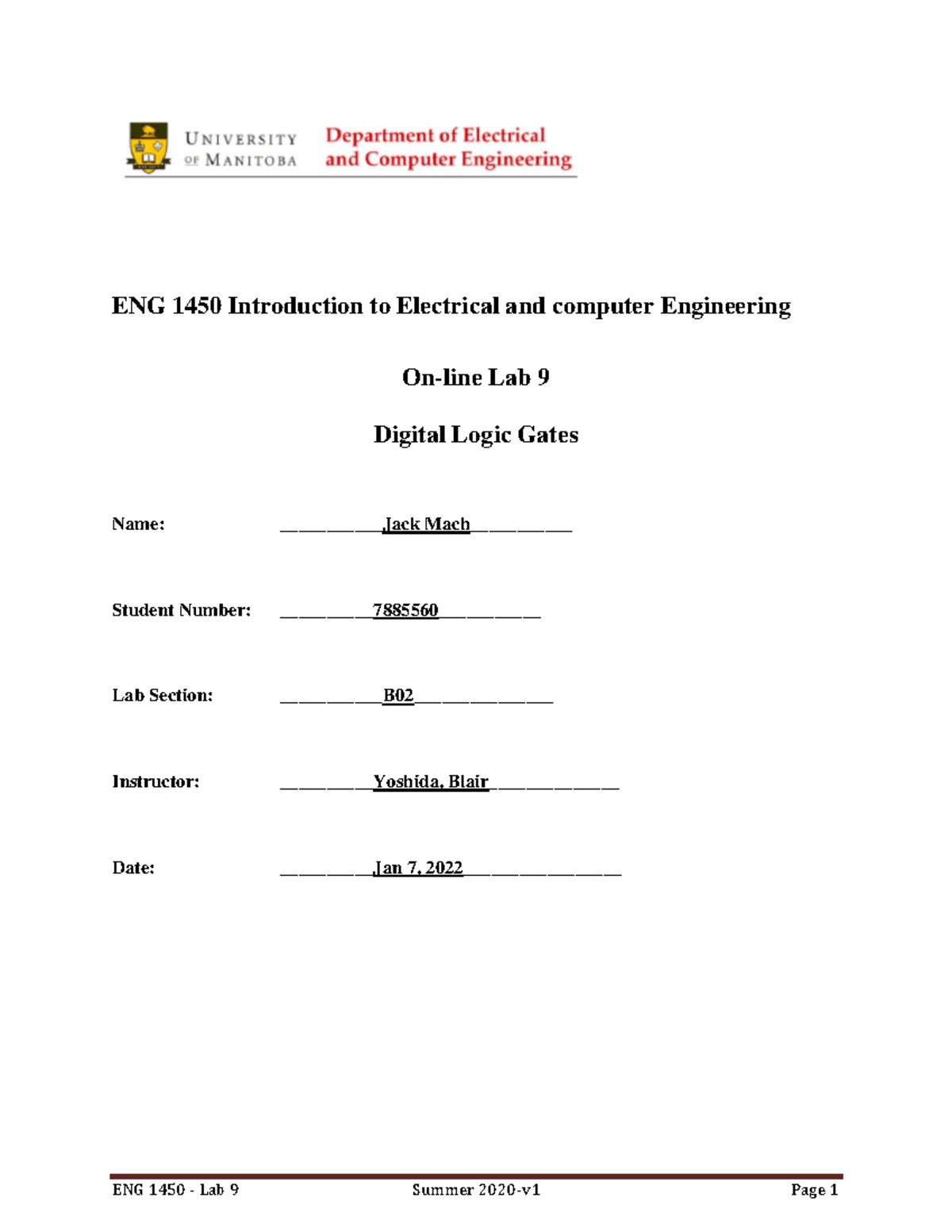 Honest Declaration 1210 - ENG 1450 Introduction to Electrical and ...