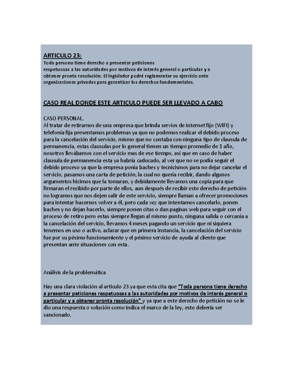 Articulo 23 - Walvindon Pallares - 1193151 - Constitucion Y Civismo ...