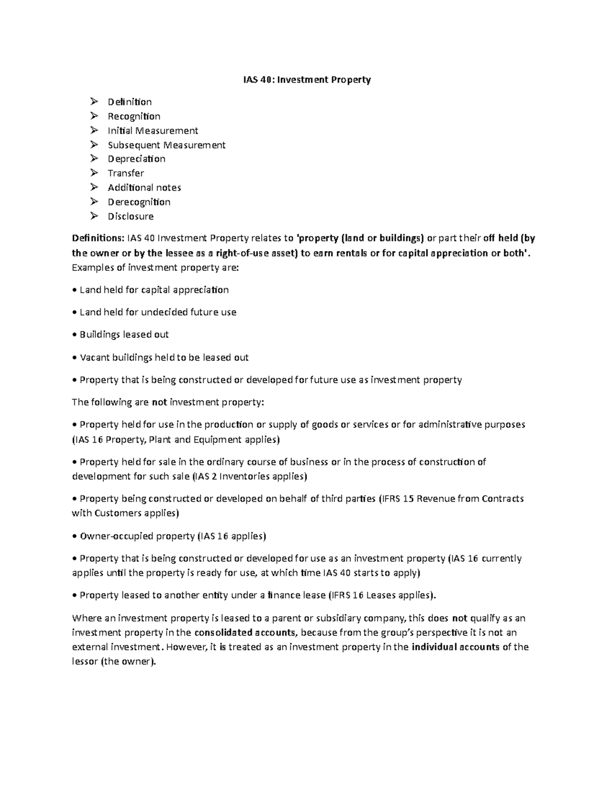 IAS 40 IAS 40 Investment Property Definition Recognition Initial