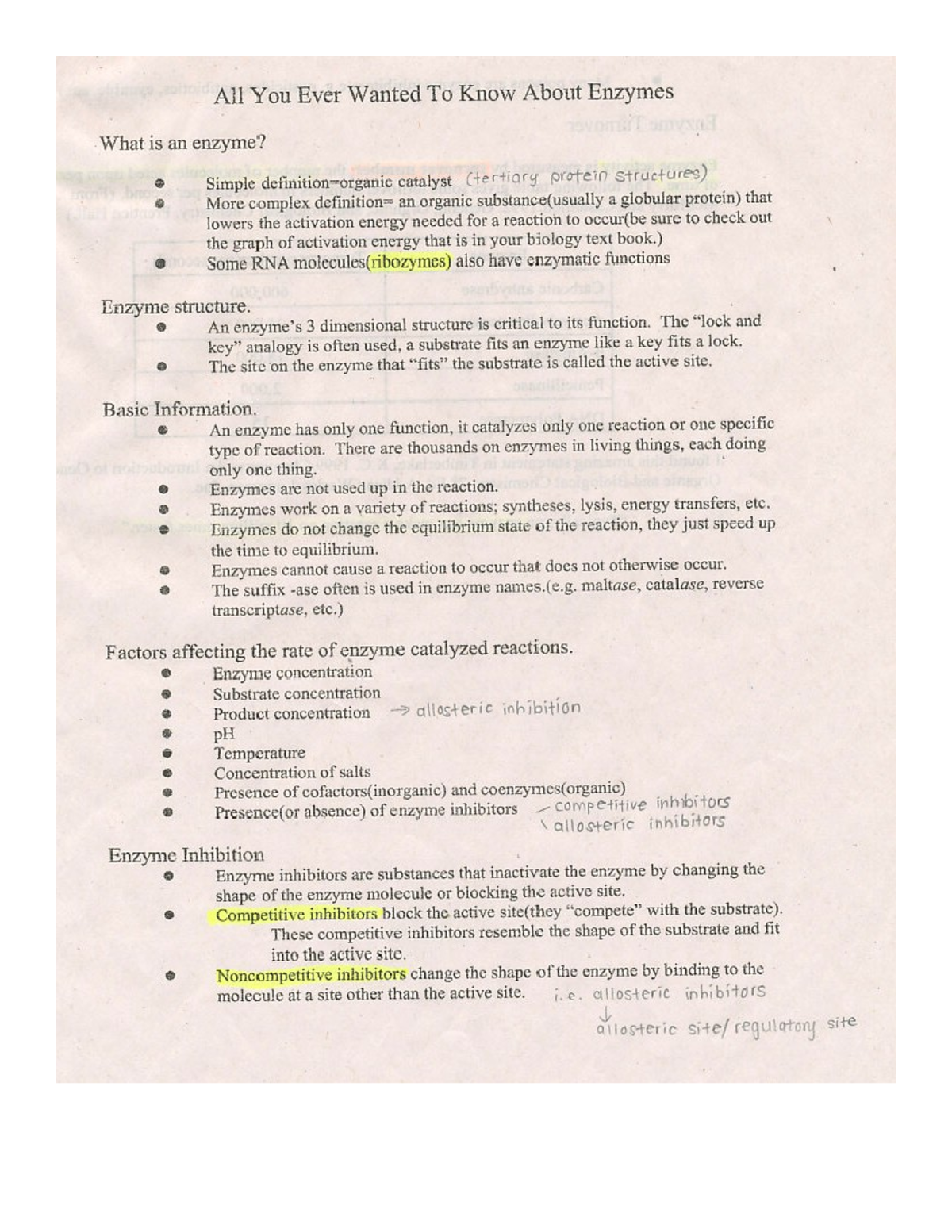 1-enzymes - Enzyme activity to help understand metabolism - Studocu