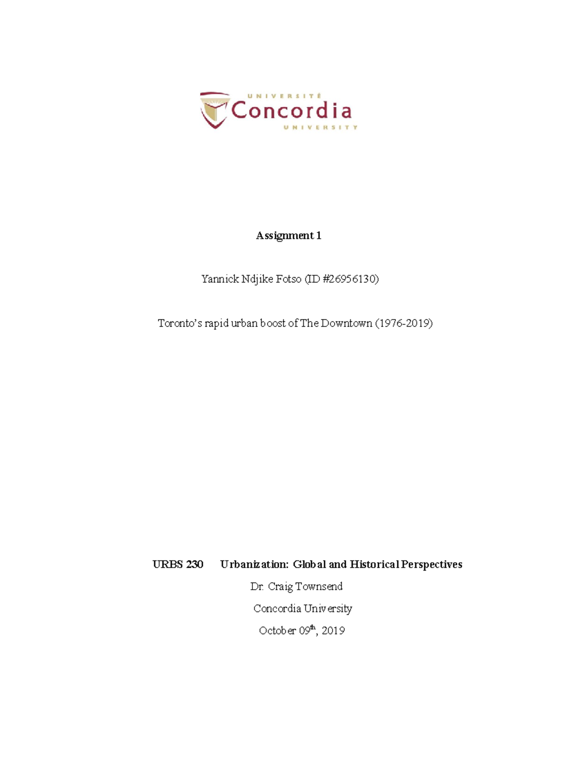 Ndjike Fotso Assignment 1 - Assignment 1 Yannick Ndjike Fotso (ID ...