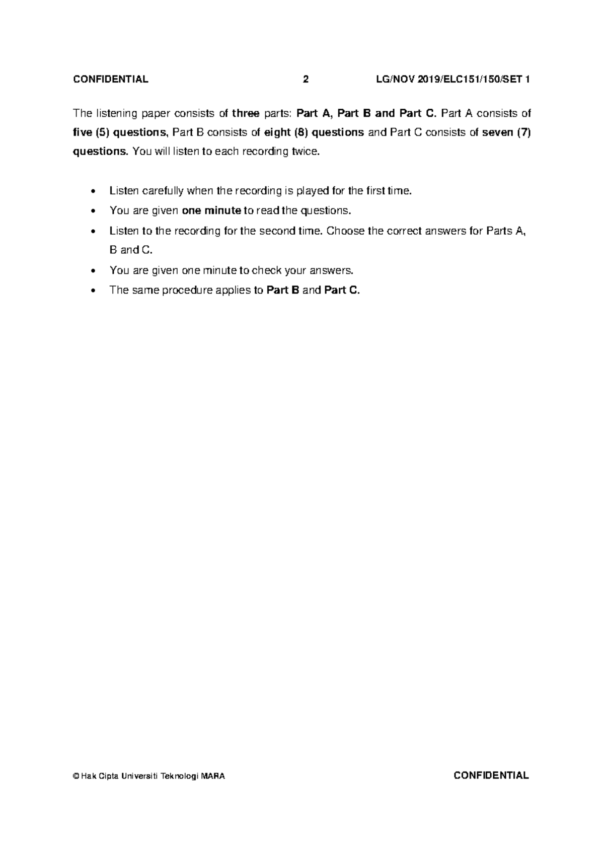 Listening test sample 1 - The listening paper consists of three parts ...