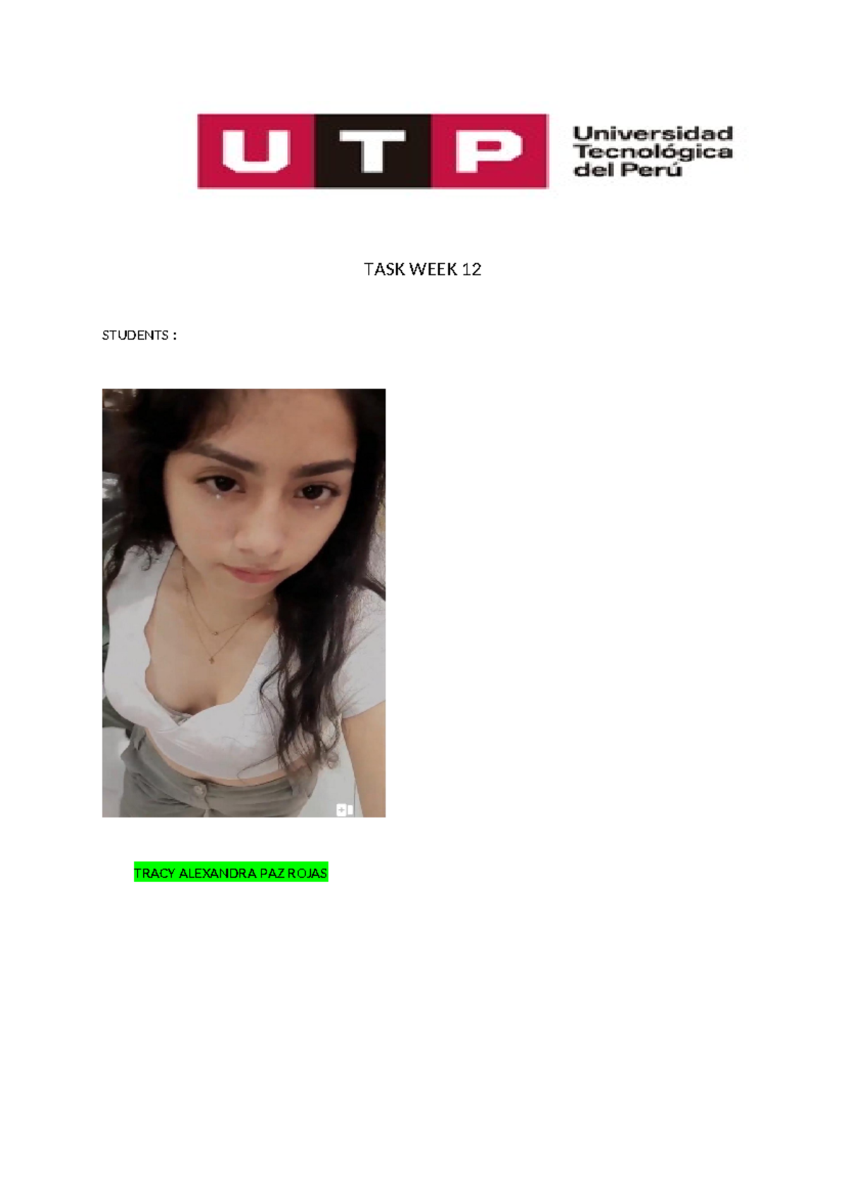 TASK WEEK5 - Semana 5 - Ingles II - TASK WEEK 12 STUDENTS : TRACY ALEXANDRA PAZ ROJAS - Studocu