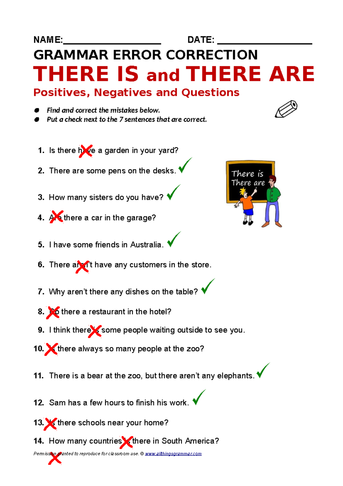 There is there are checking - NAME: DATE: GRAMMAR ERROR CORRECTION ...