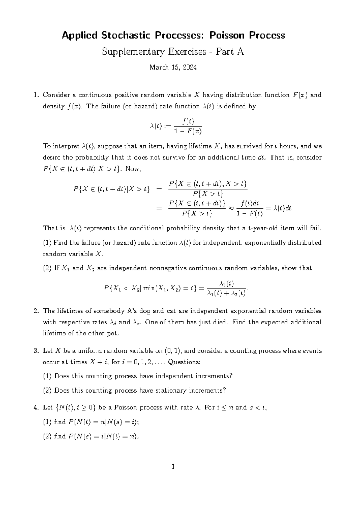 Poisson Process Suppl - Applied Stochastic Processes: Poisson Process ...