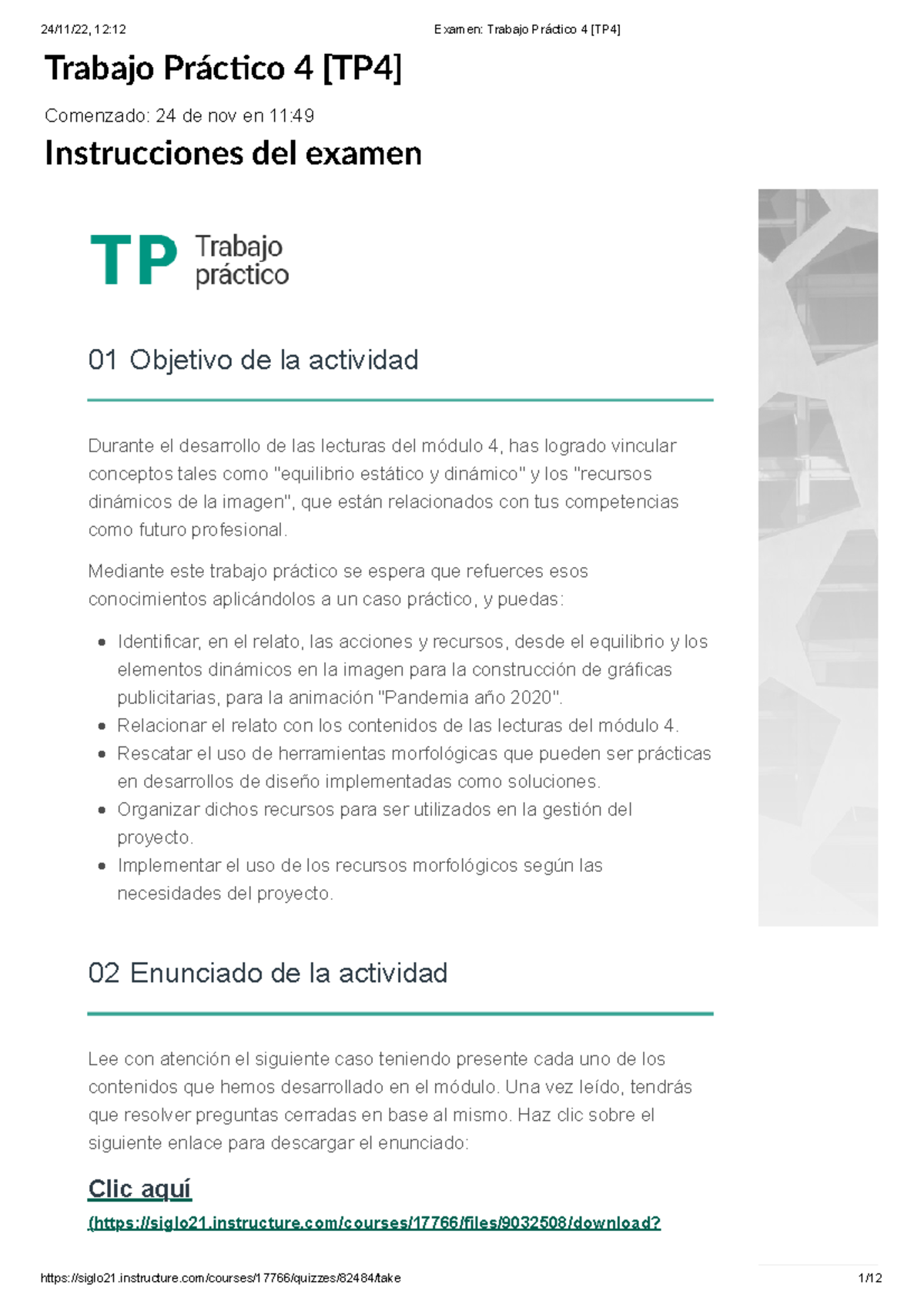 Examen Trabajo Práctico 4 [TP4] 100% - Trabajo Prácco 4 [TP4] Comenzado: 24 de nov en 11: - Studocu