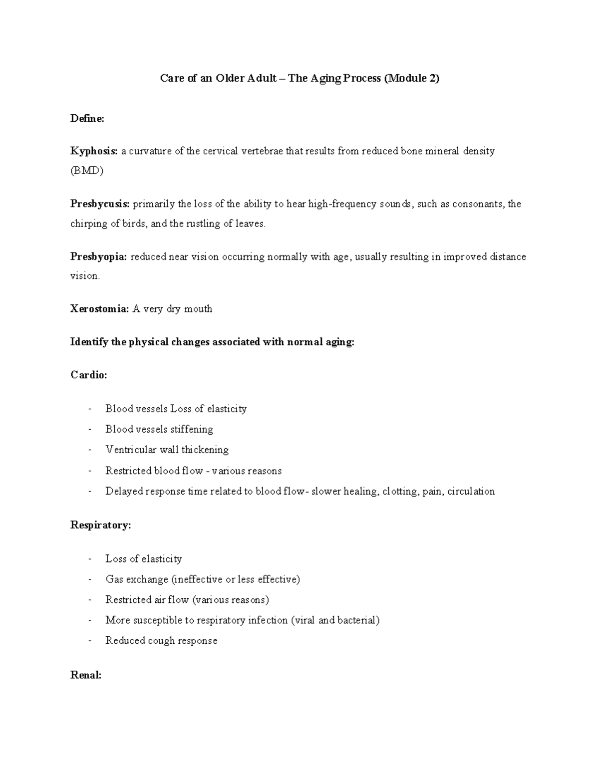 Module 2 learning objectives - Care of an Older Adult – The Aging Process (Module 2) Define ...