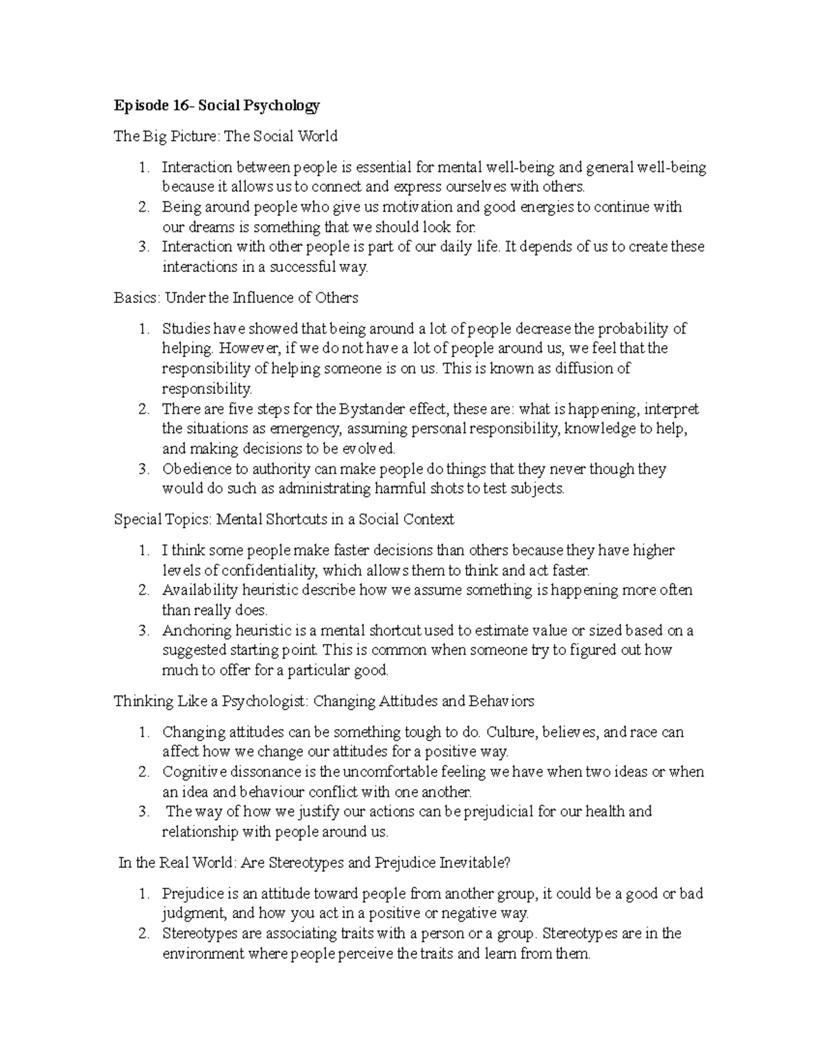 Reflection 12 - n/a - Episode 16- Social Psychology The Big Picture ...