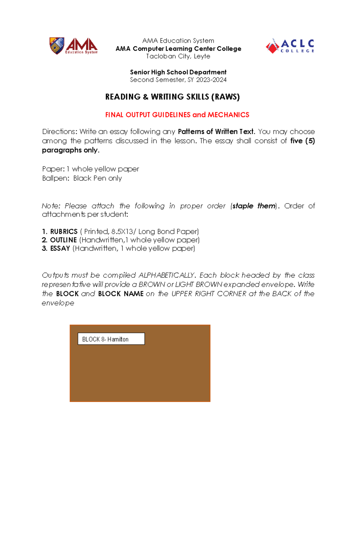 RAWS Final Output Guidelines Final - AMA Education System AMA Computer Learning Center College ...