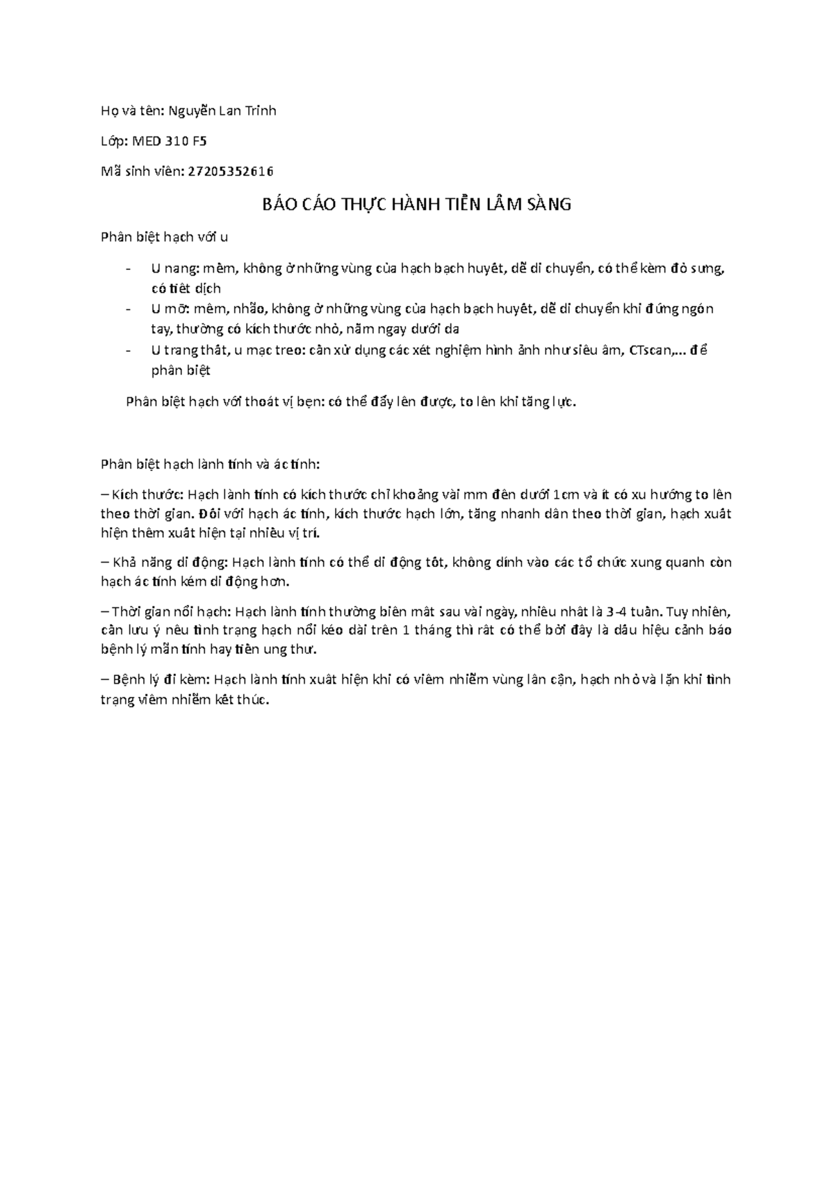Báo cáo - môn hovj khó - H ọvà tên: Nguyêễn Lan Trinh L p: MED 310 F5ớ ...