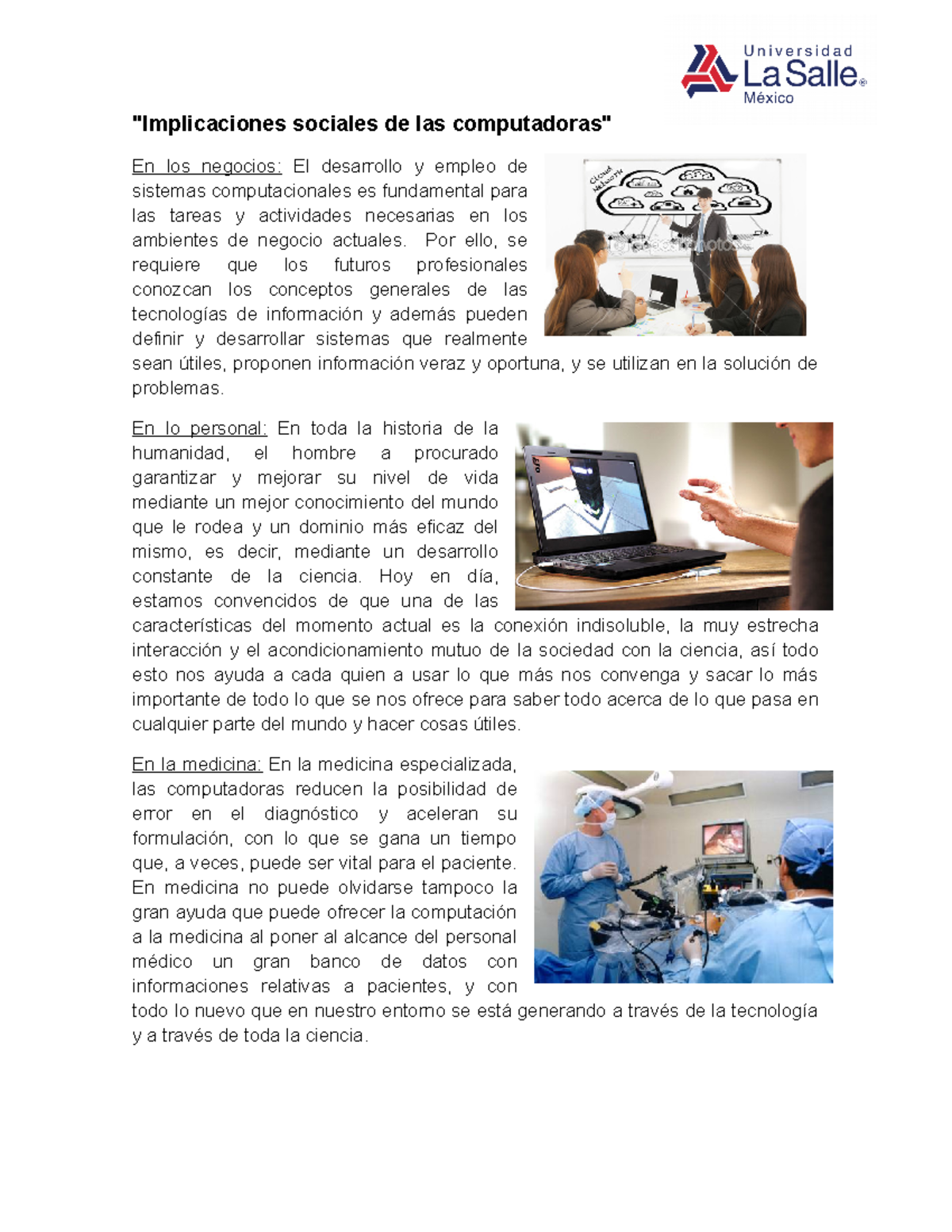 Trabajo informatica - Ensayo sobre informática - "Implicaciones ...