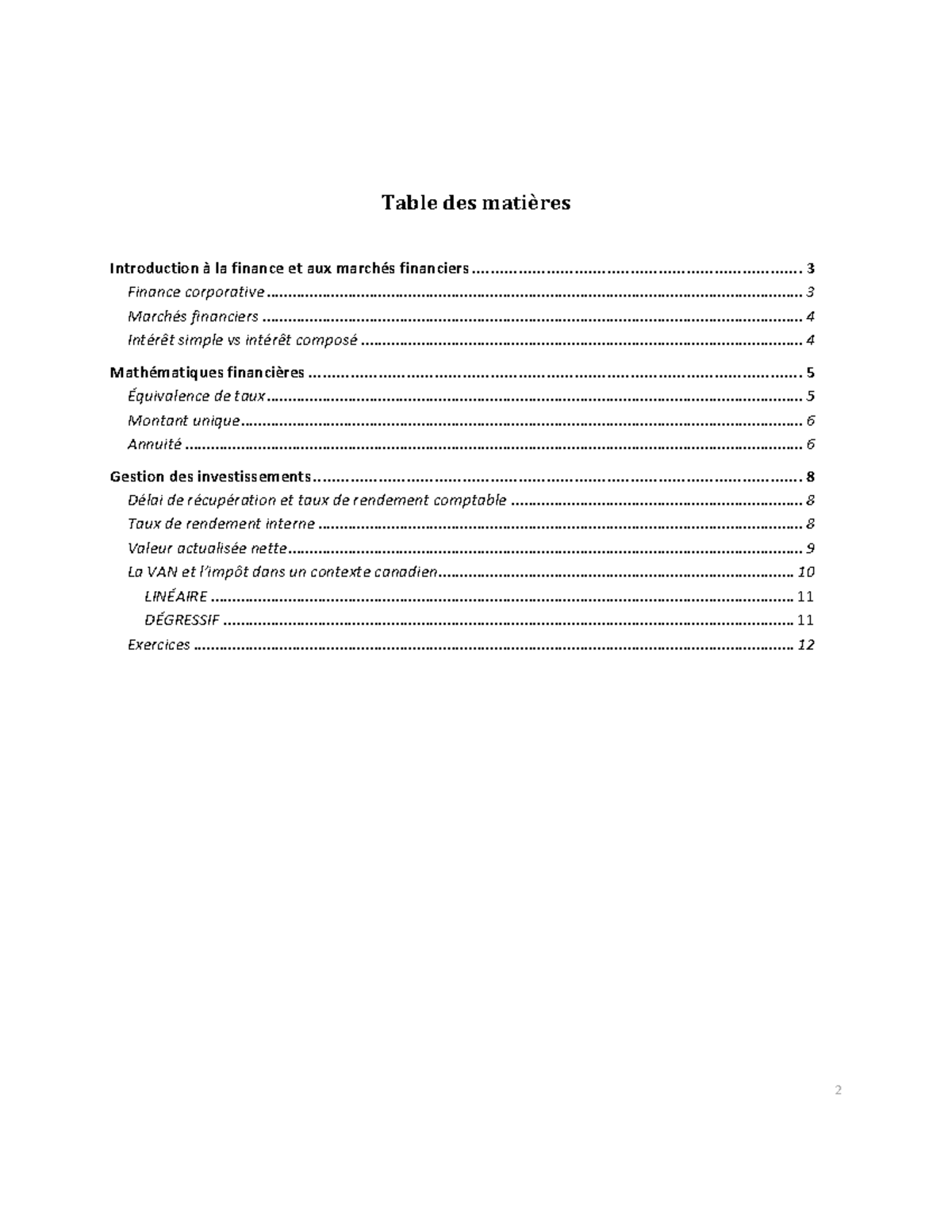 FIN3500-UQAM - Intra - Table des matières Introduction à la finance et aux marchés financiers ...