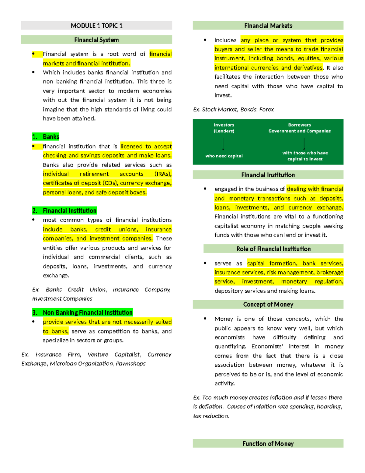 Finnbank-reviewer - notes - MODULE 1 TOPIC 1 Financial System Financial ...