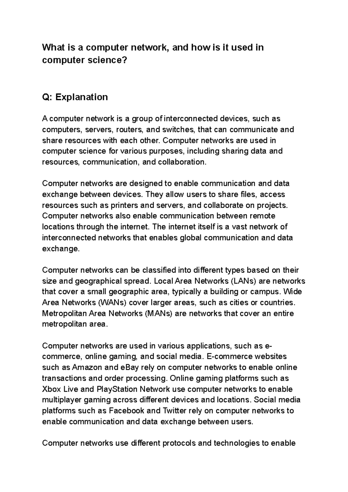 What is a computer network, and how is it used in computer science ...