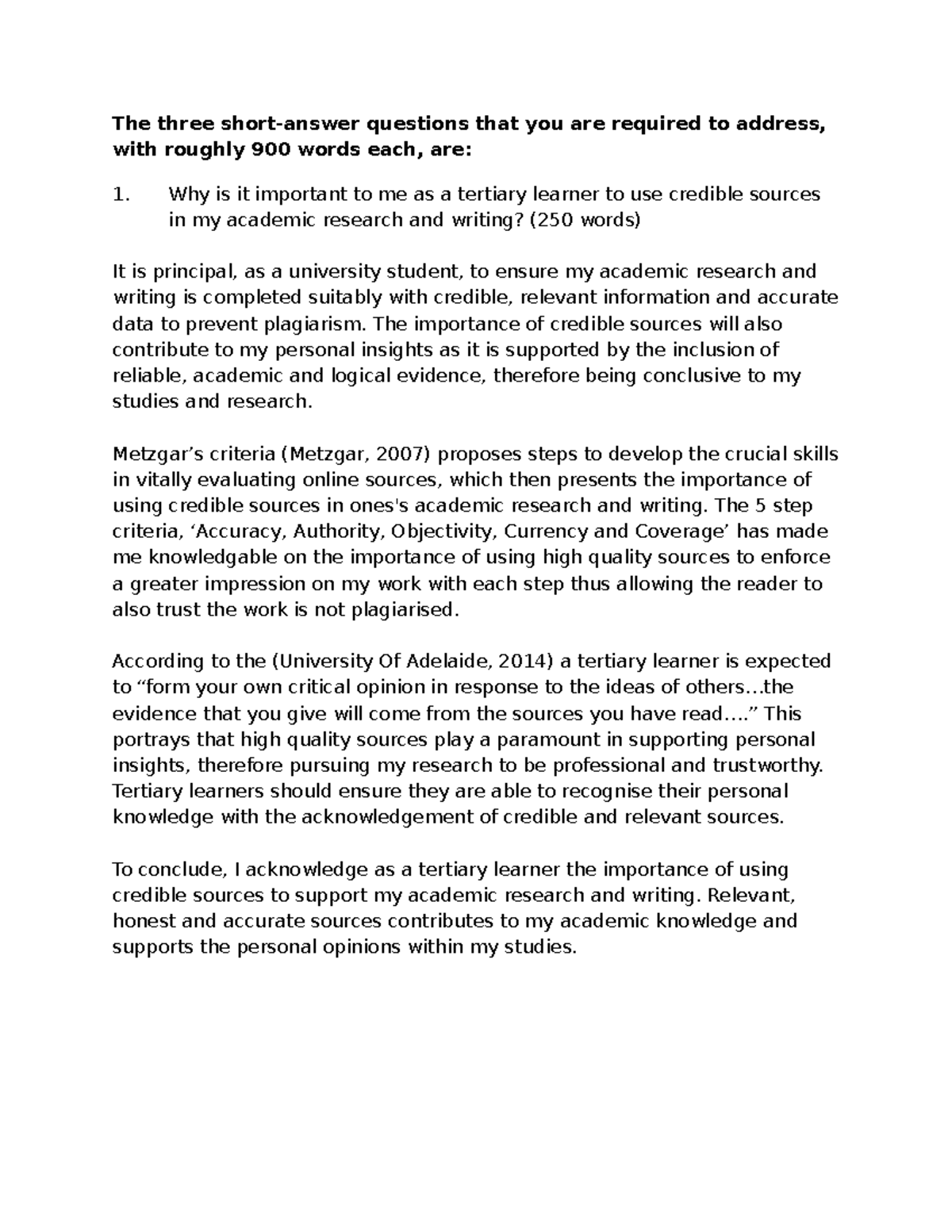 COM10003 Credible Sources - The three short-answer questions that you ...