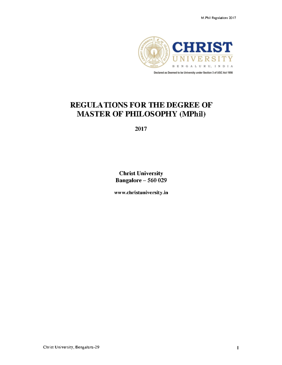 MPhil Regulations-2017 - REGULATIONS FOR THE DEGREE OF MASTER OF ...