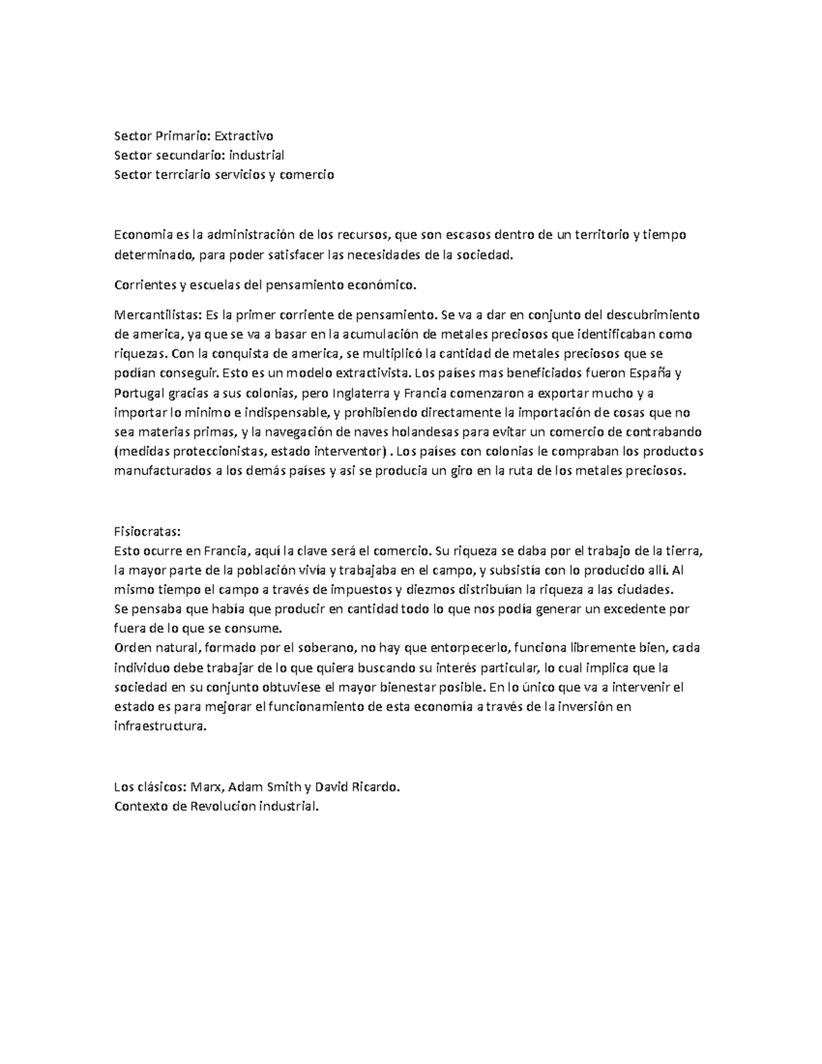 Analisis - resumen EAEF - Sector Primario: Extractivo Sector secundario ...