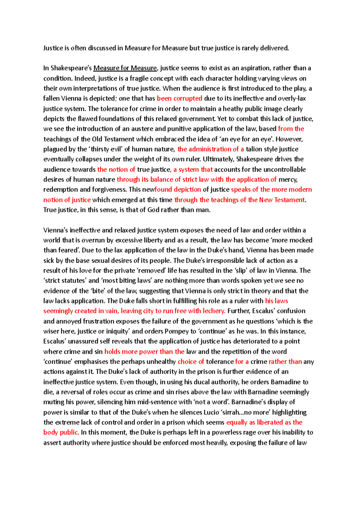 Measure for Measure- True Justice - Justice is often discussed in ...