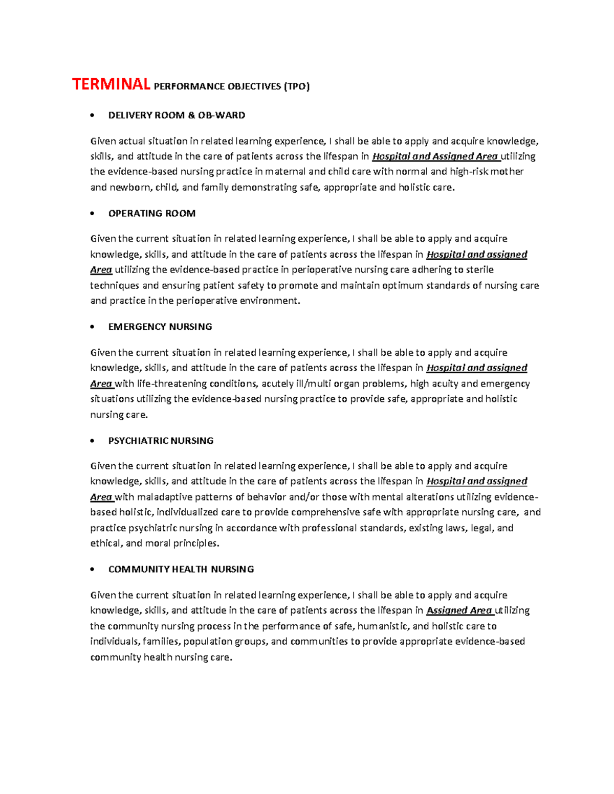 TPO- Format - For TPO duties in various type of areas. - TERMINAL ...