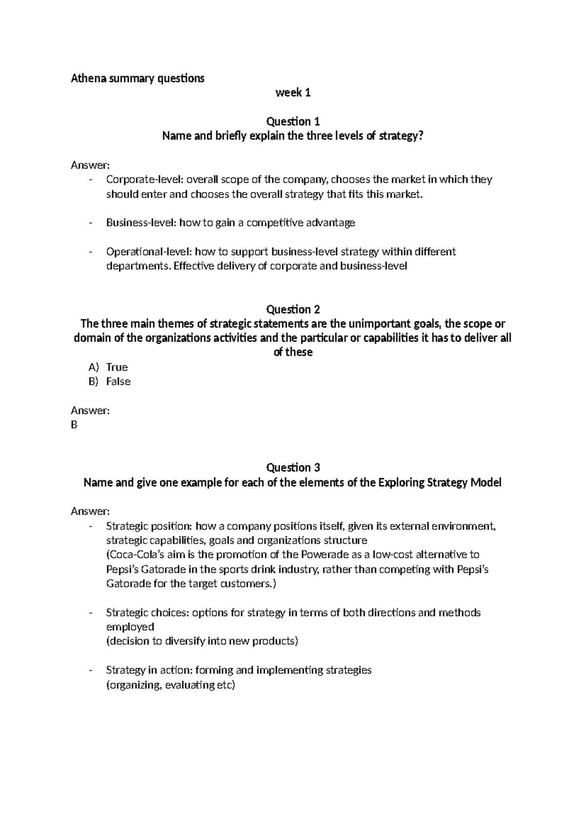 Athena summary questions - Business-level: how to gain a competitive ...