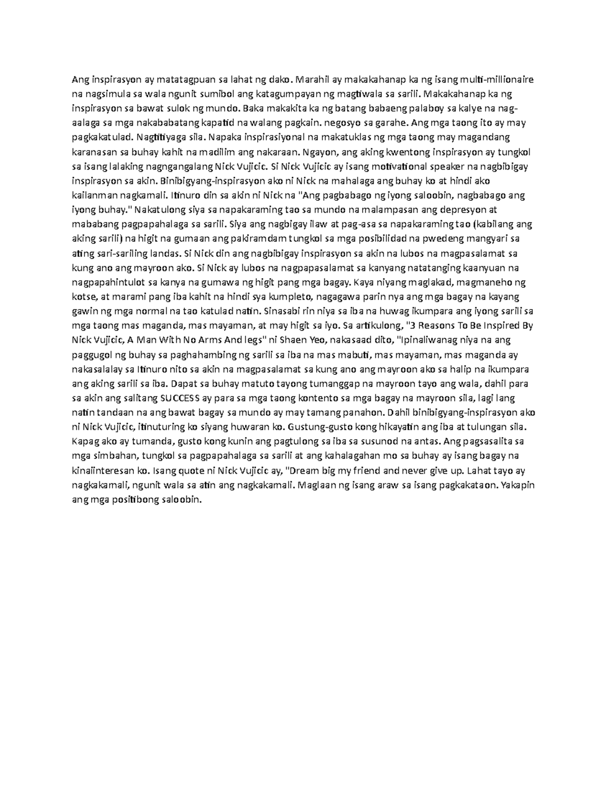 Filipino Reflection - ................. - Ang inspirasyon ay ...