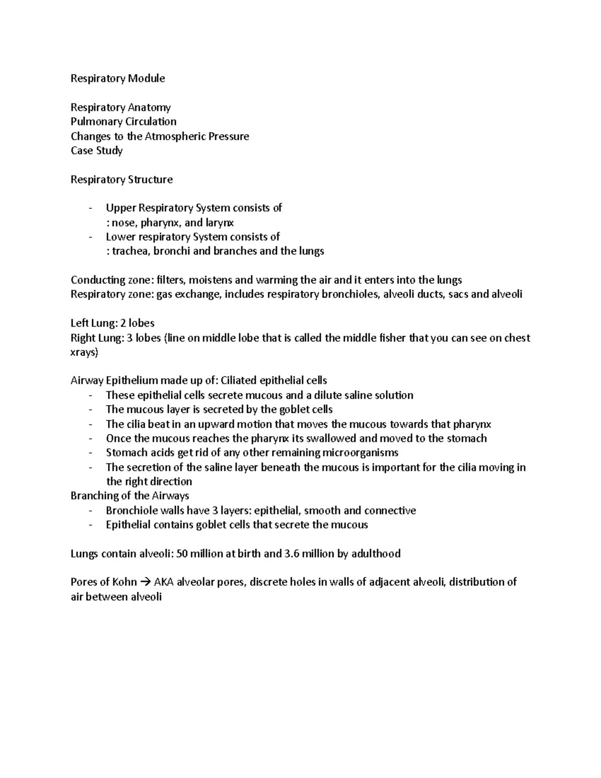 Respiratory Module - Respiratory Module Respiratory Anatomy Pulmonary ...