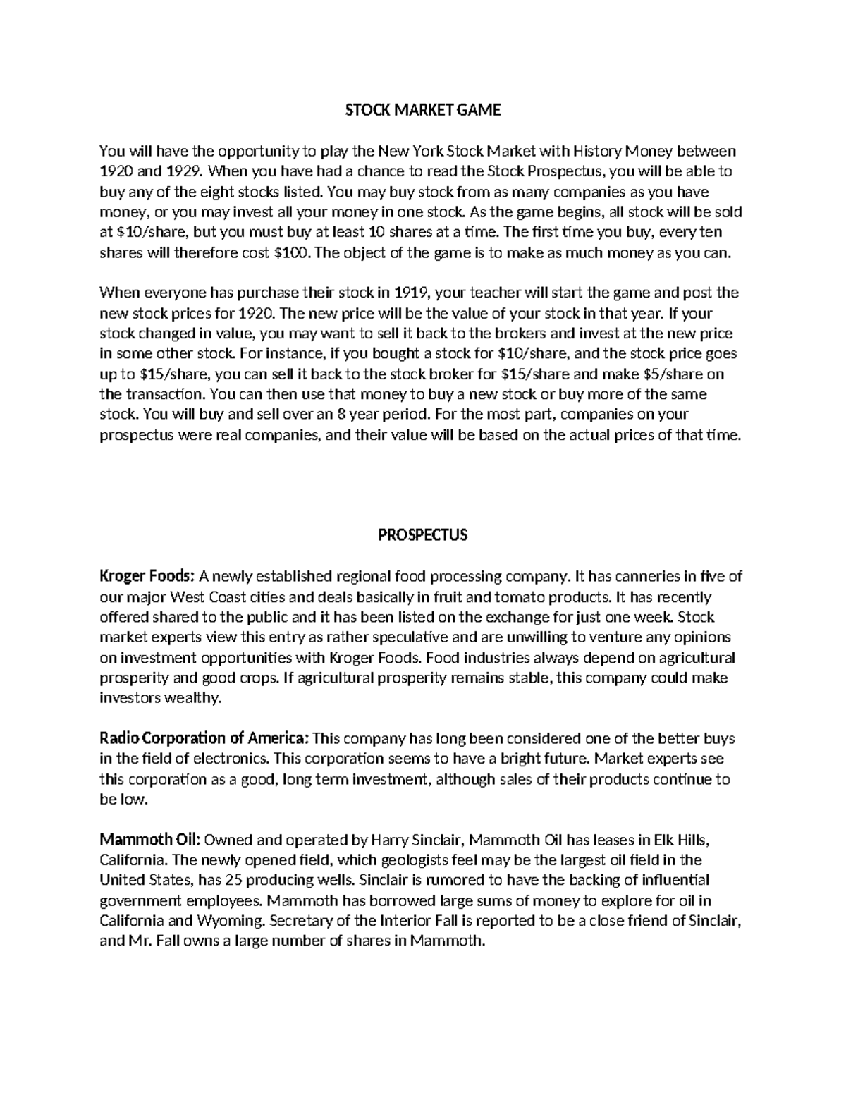 Stockmarketgame - STOCK MARKET GAME You will have the opportunity to ...