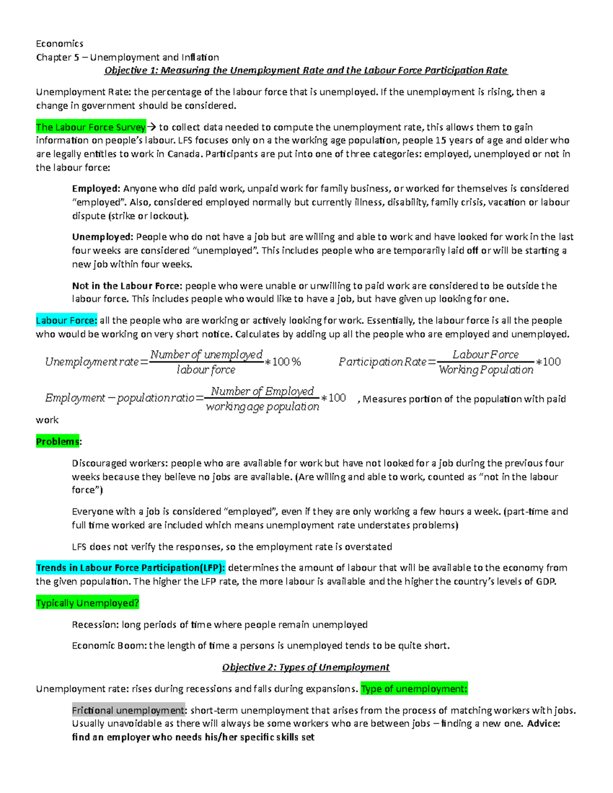Economics Chapter 5 – Unemployment and Inflation - Economics Chapter 5 ...
