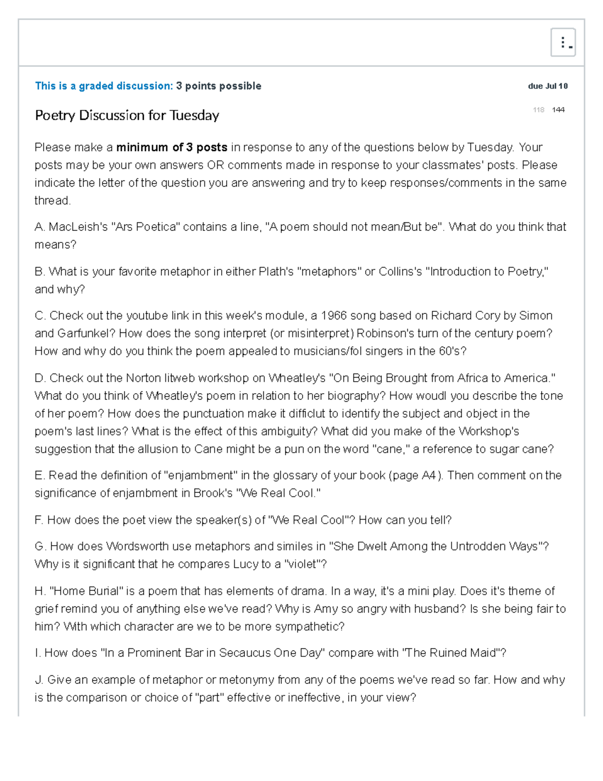 Poetry Discussion for Tuesday - ! This is a graded discussion: 3 points ...