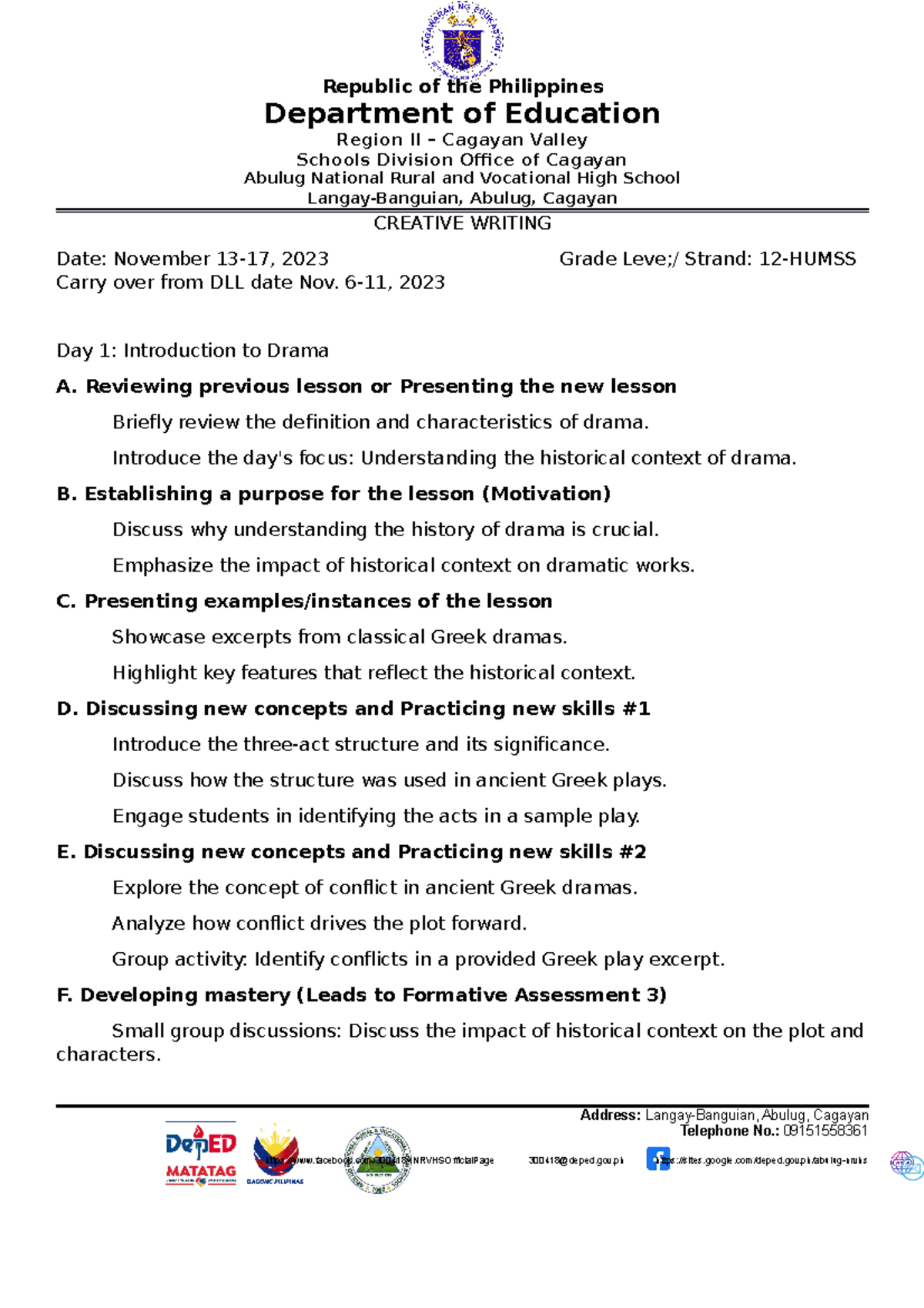 Creative Writing DLL Drama Elements - Department of Education Region II ...