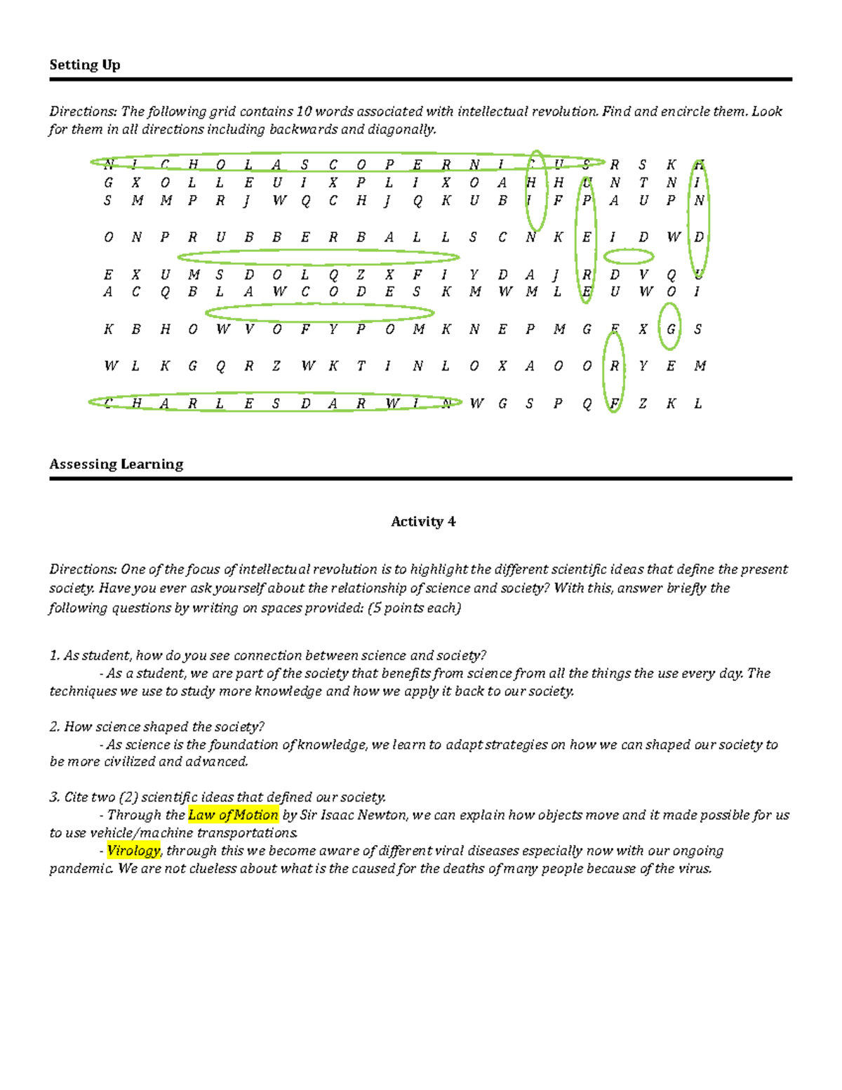 (UNIT II - Setting-up, Activity 4-7) STS - Setting Up Directions: The ...