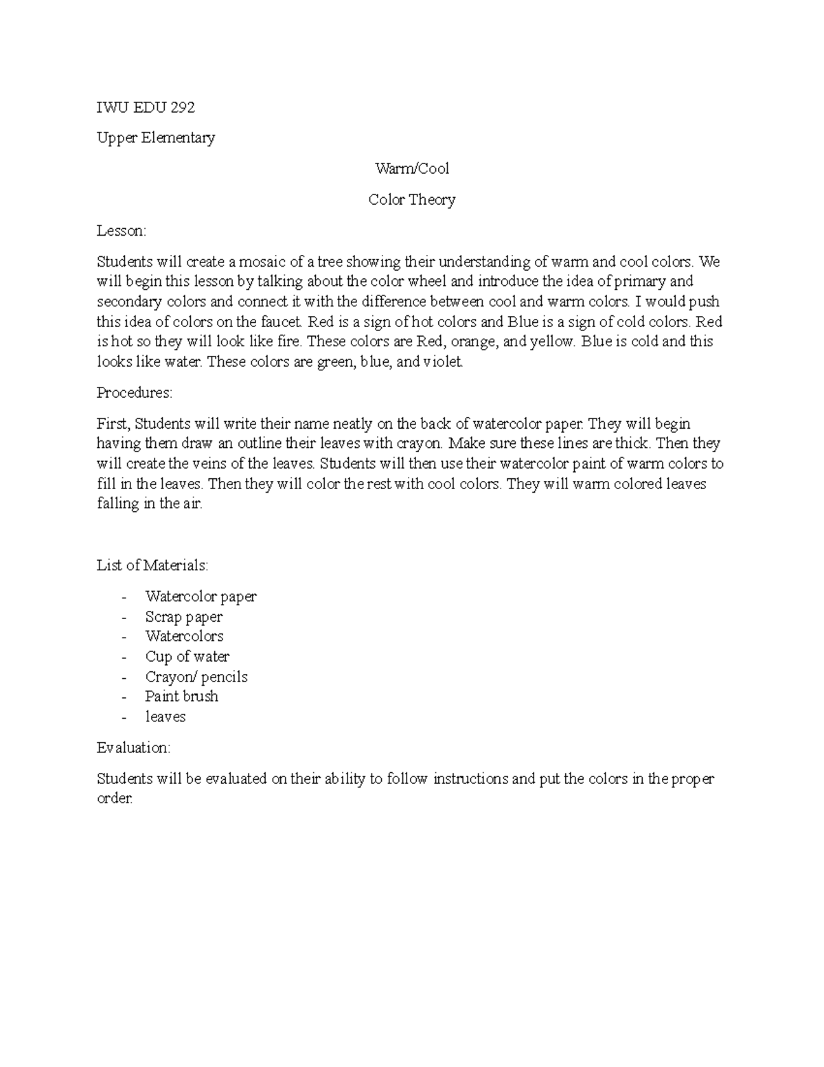 Warm and Cool - Color Theory - IWU EDU 292 Upper Elementary Warm/Cool ...